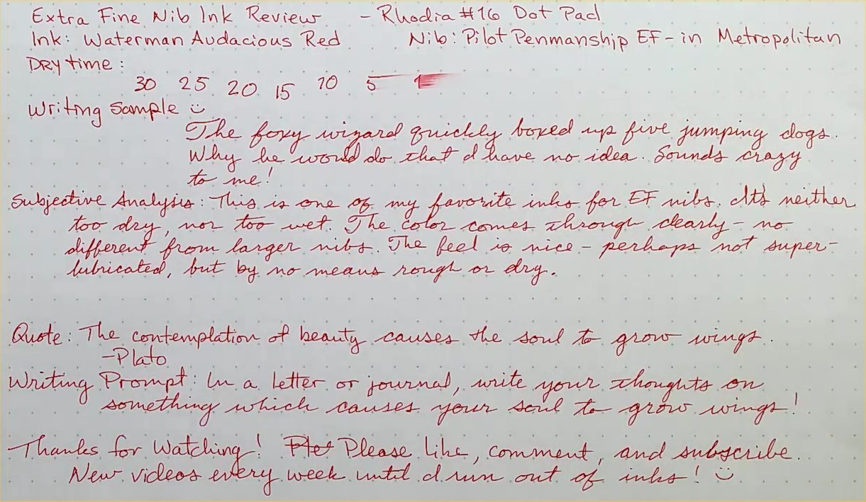 Extra Fine Nib Ink Review: Waterman Audacious Red : r/fountainpens